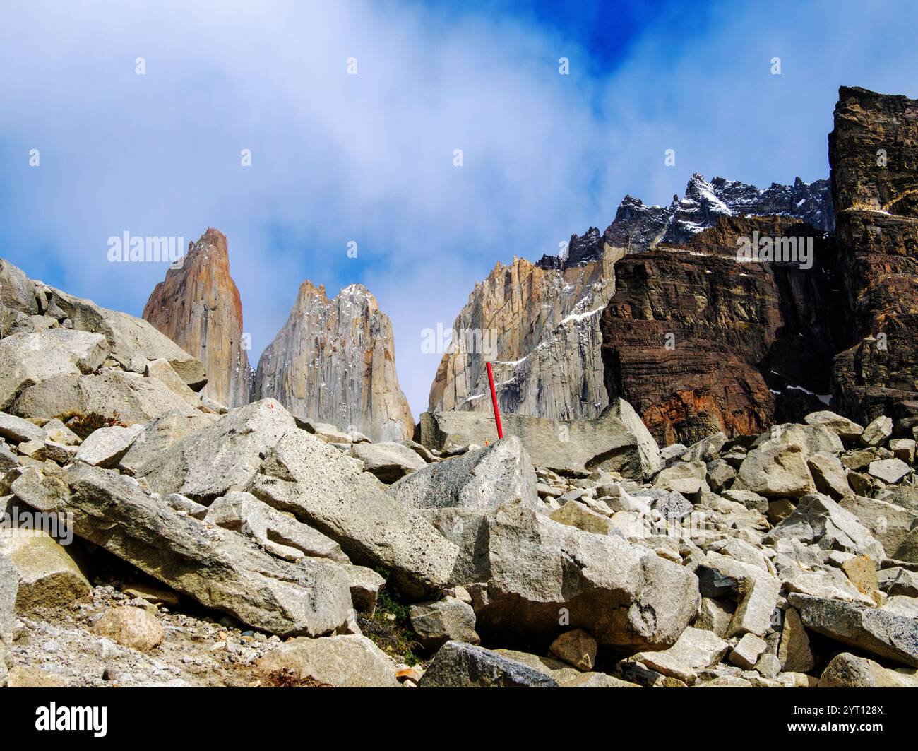 Final ascent of granite boulder moraine to Mirador de las Torres in the ...