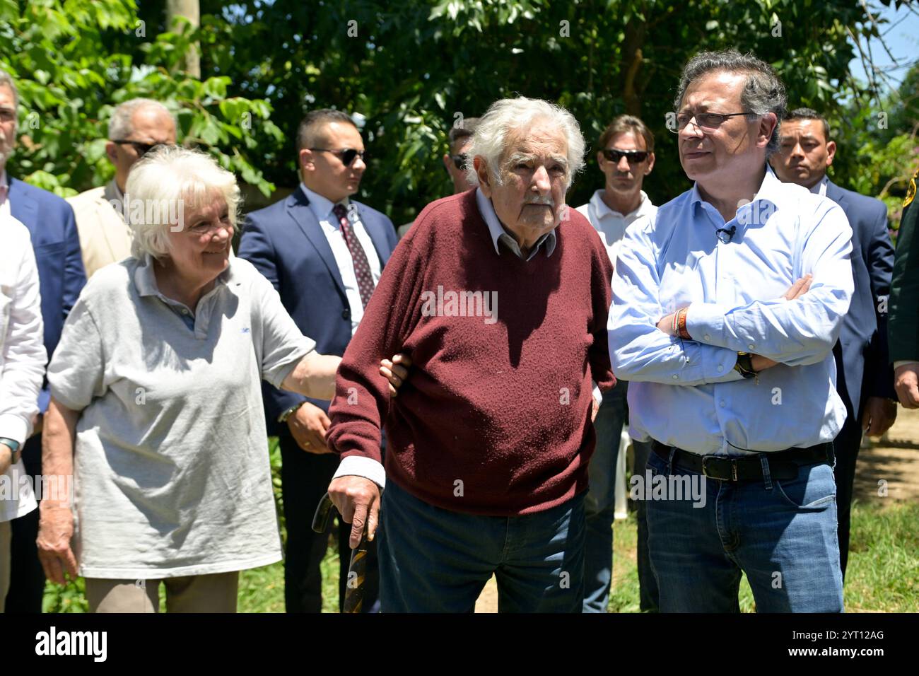Colombia's President Gustavo Petro, right, Uruguay's former President ...