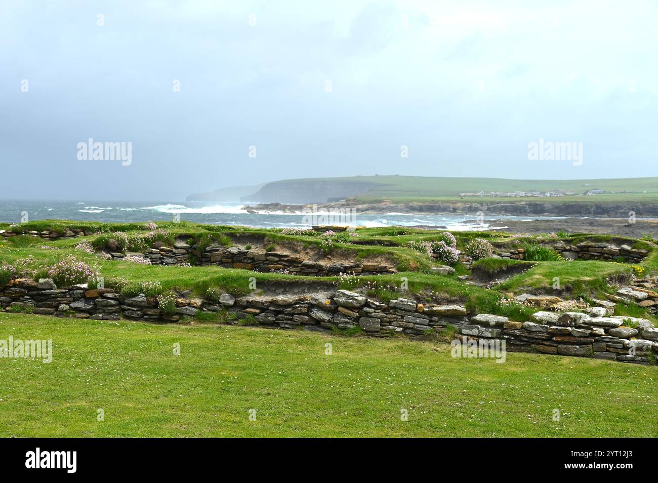 Ruins of Norse village on Brough of Birsay, Orkney, Scotland June Stock ...