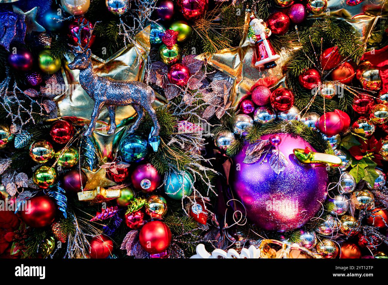 Cologne, Germany. Christmas decoration with a lot of Christmas baubles ...