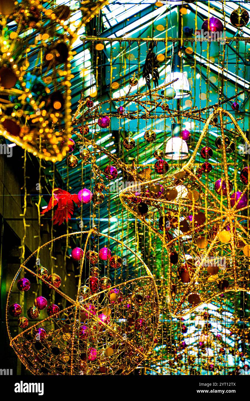 Cologne, Germany. Christmas decorations on the roof of a shopping ...