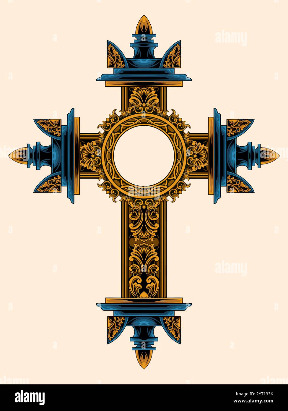 christian cross vector design with fancy ornament, editable color Stock ...