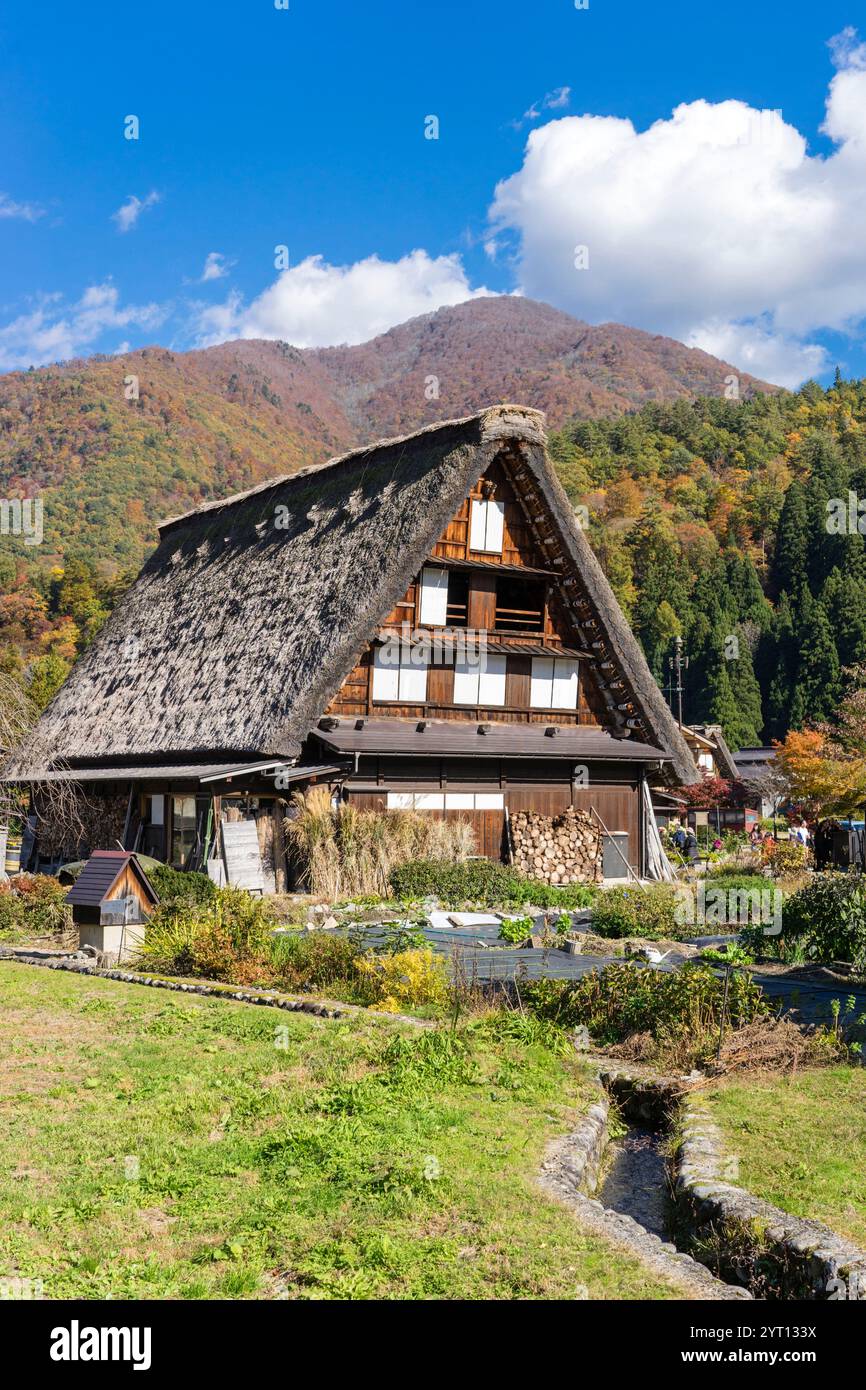 Traditional farmhouse with gassho-zukuri roof in Ogimachi (Shirakawago ...
