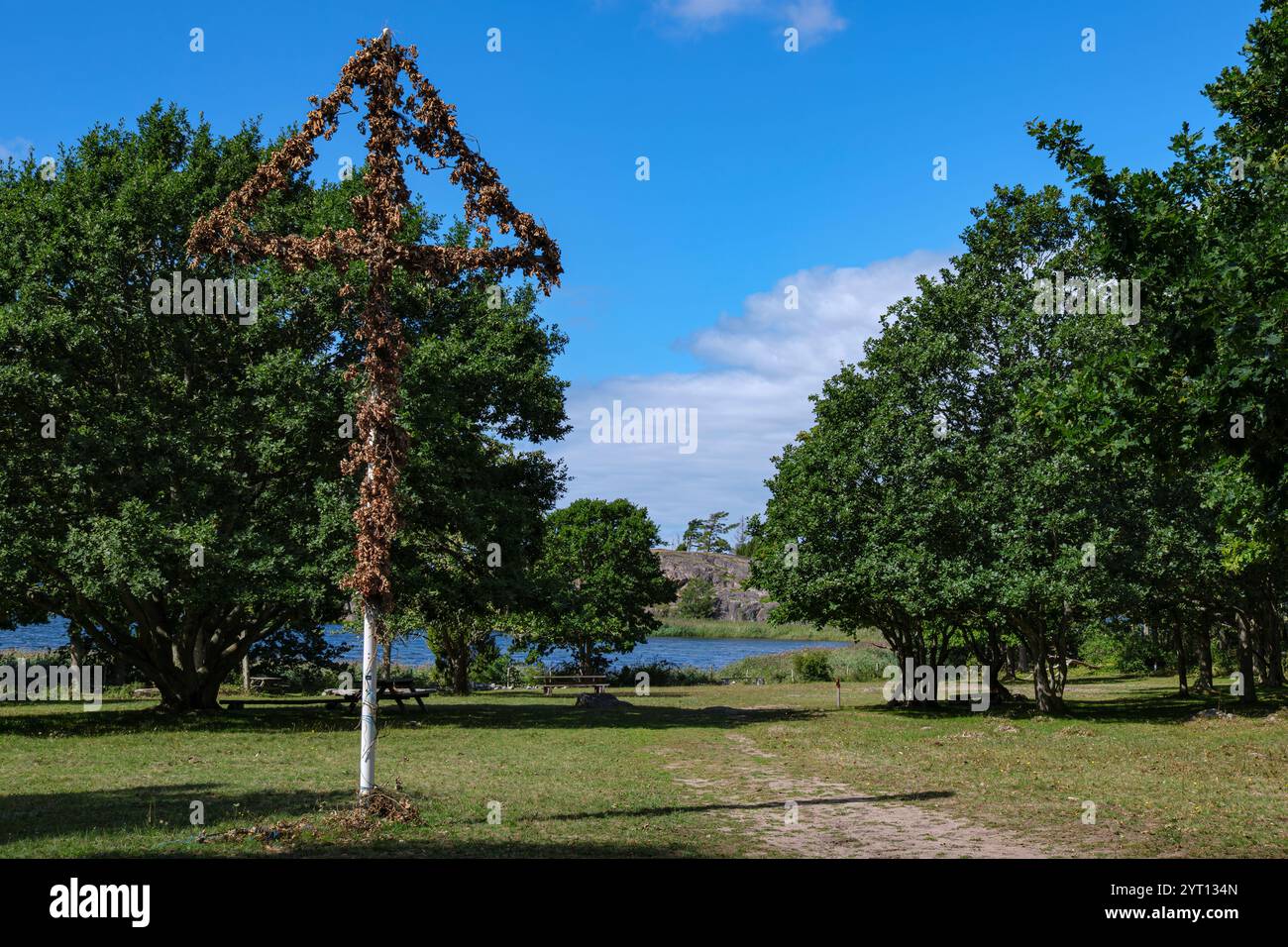 Midsummer cross in the Hallarumsviken nature reserve near Karlskrona ...
