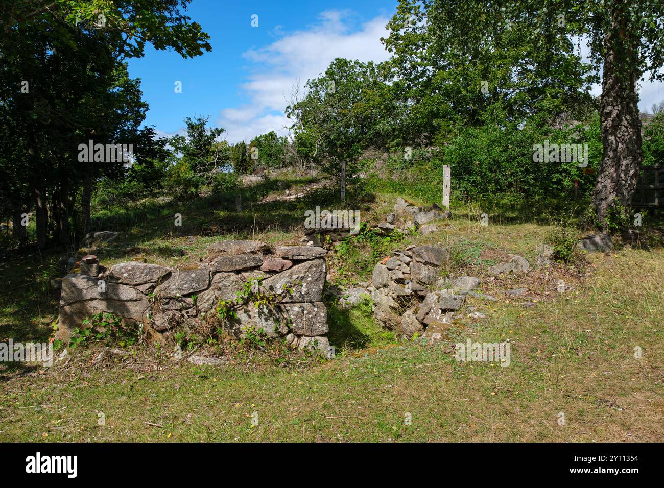 Wall structures of abandoned dilapidated historical buildings of a ...
