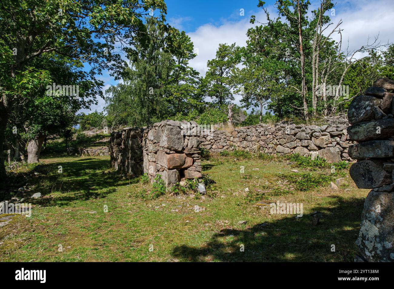 Wall structures of abandoned dilapidated historical buildings of a ...