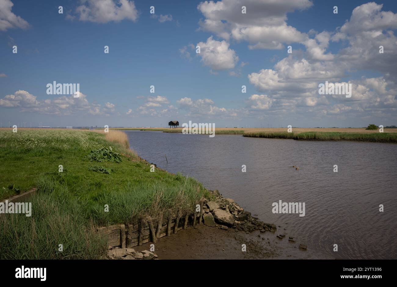 Bird watching hut De Kiekkaaste, with a view over the Eems-Dollard ...