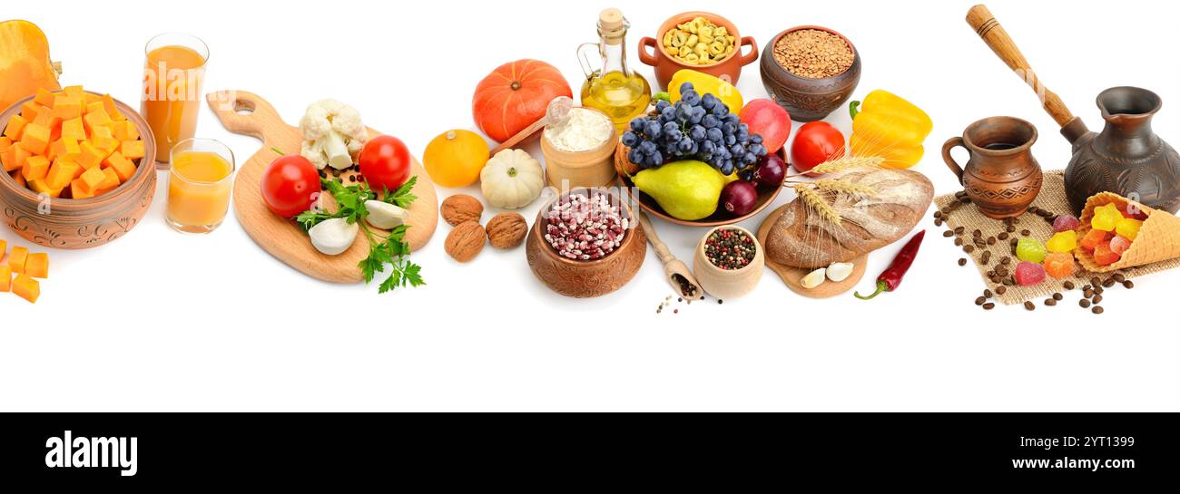 Set of natural products isolated on white background. Healthy food ...