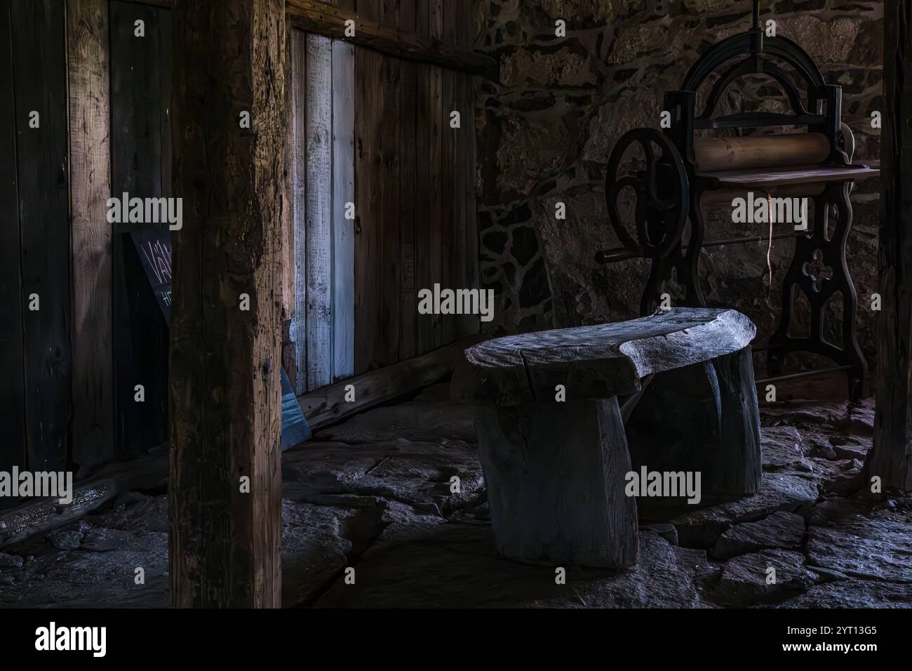 Historical work objects in a work barrack at Tjurkö Stenhuggeri, a ...