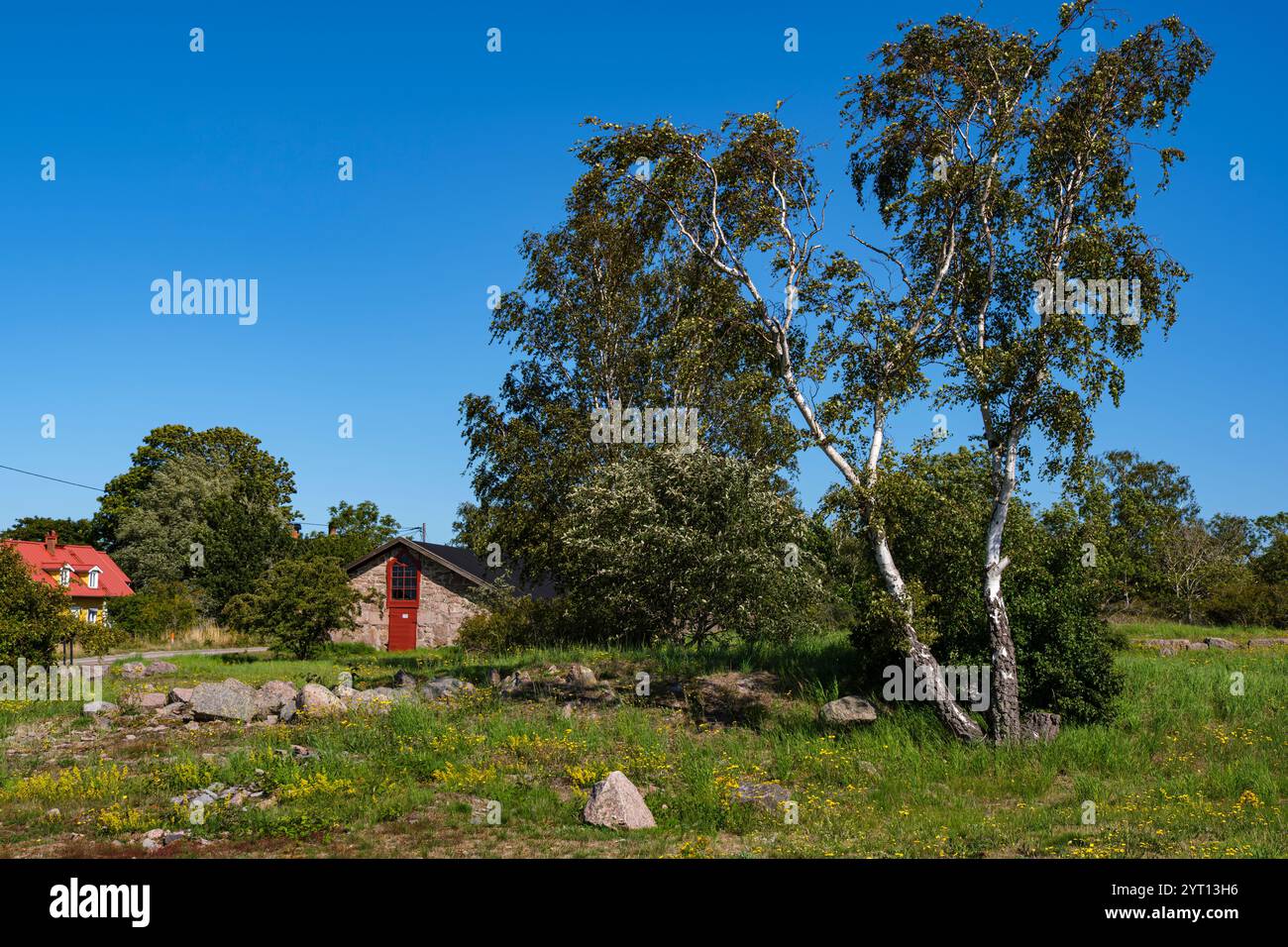 Historic working barrack at Tjurkö Stenhuggeri, a former quarry and now ...