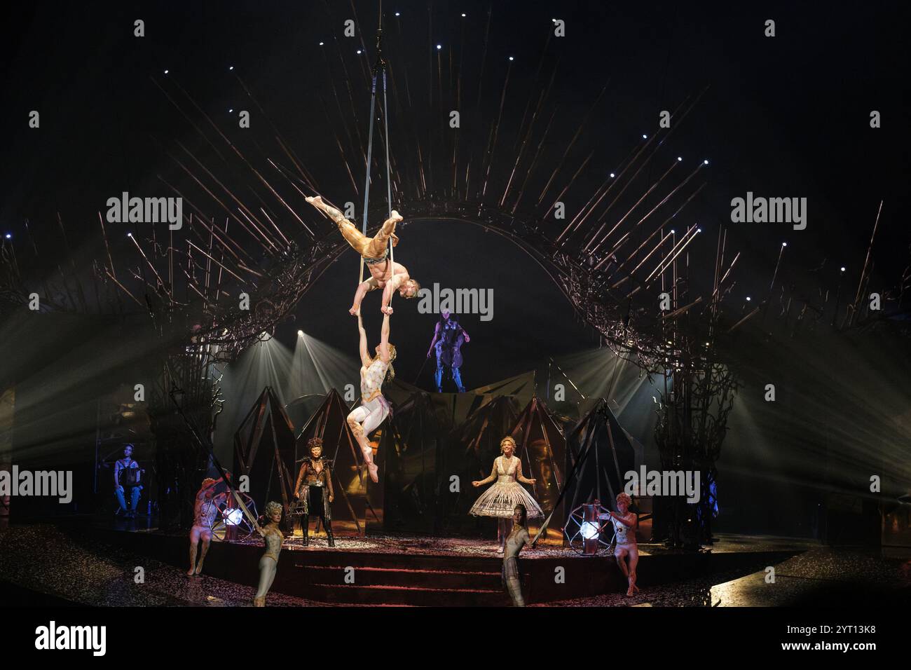EDITORIAL USE ONLY) Artists perform during Alegría by Cirque Du Soleil ...