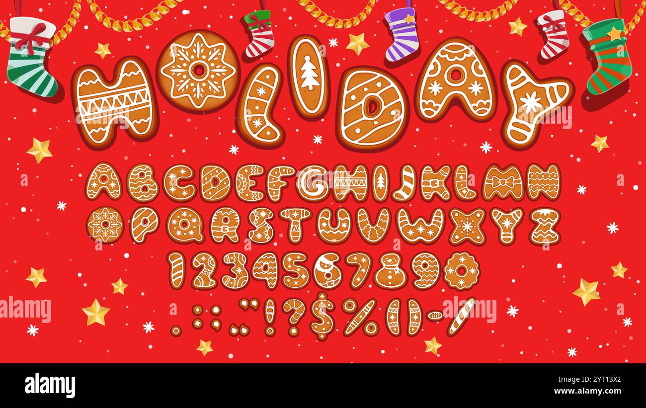 Christmas gingerbread cookie font, bakery typeface, xmas biscuit type ...