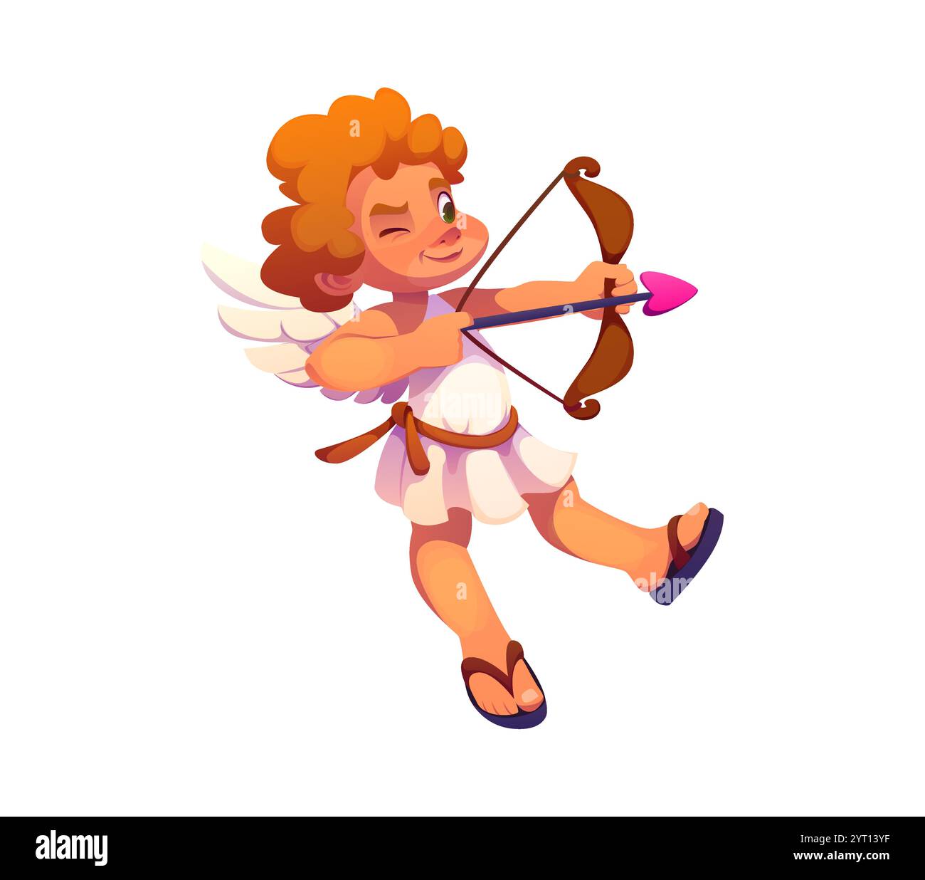Cartoon valentine day holiday cherub, angel with curly hair, wings, and ...
