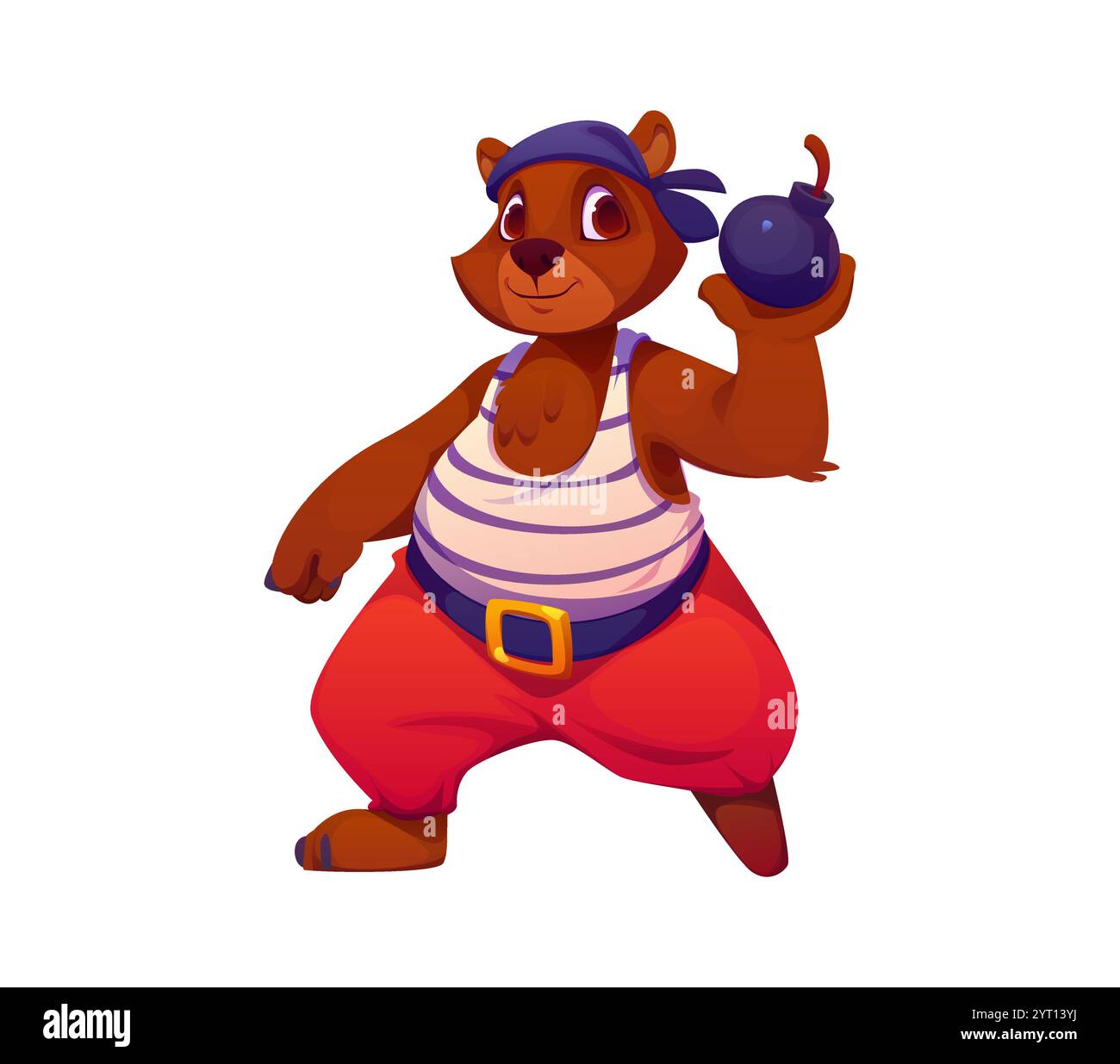 Cartoon funny bear animal pirate character wearing bandana and holding ...