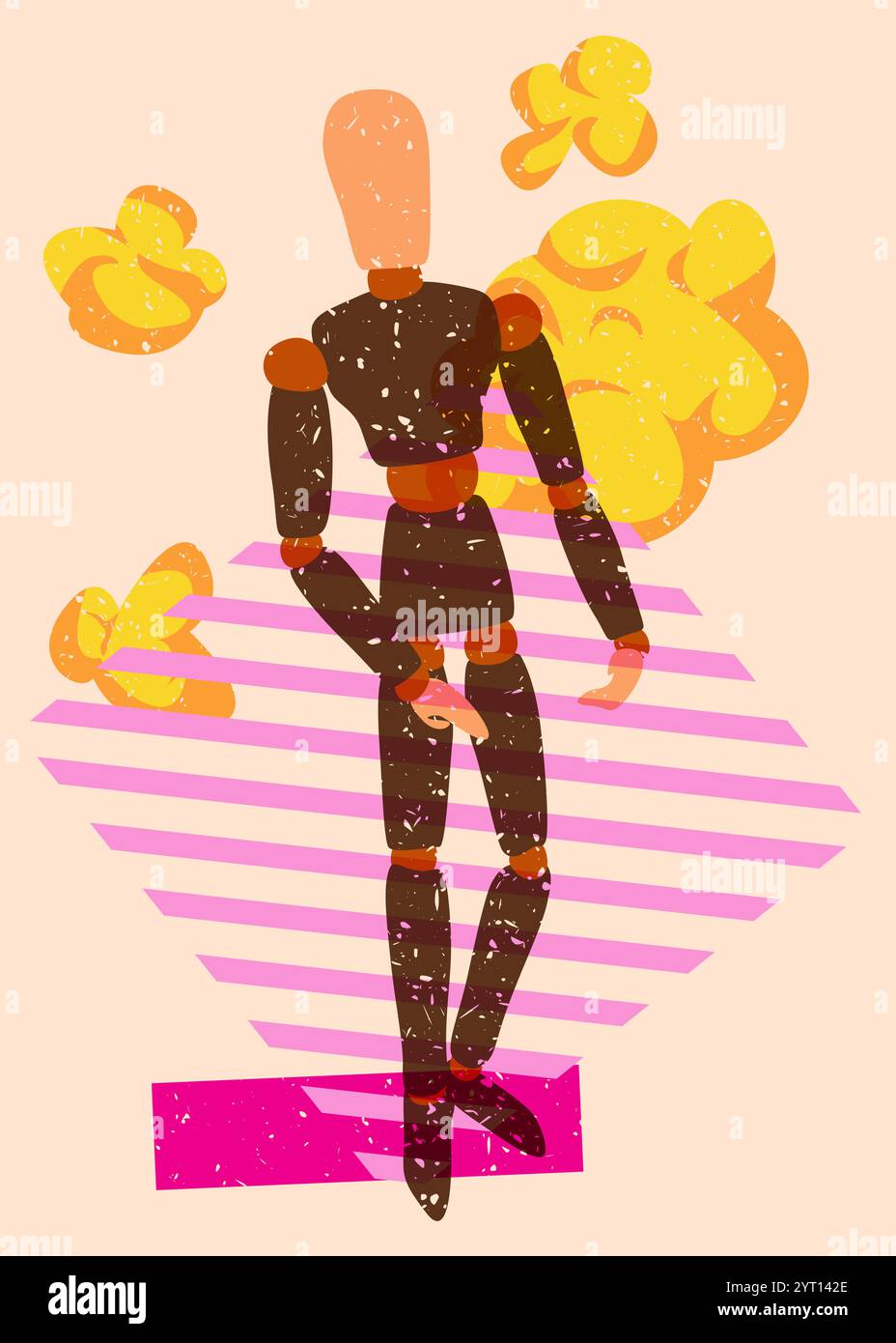 Risograph Wooden Puppet, Mannequin with geometric shapes. Objects in ...