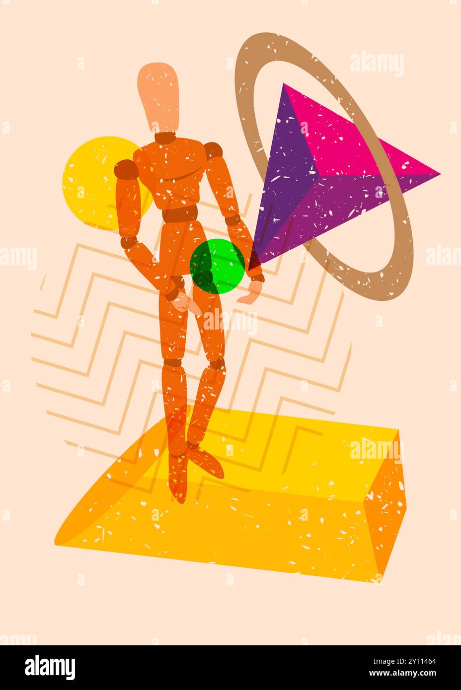 Risograph Wooden Puppet, Mannequin with geometric shapes. Objects in ...