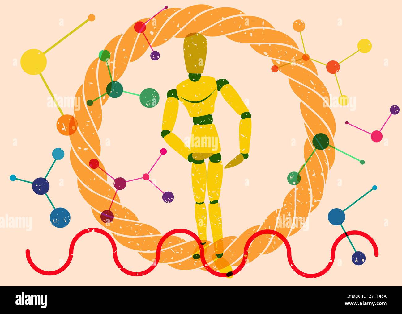 Risograph Wooden Puppet, Mannequin with geometric shapes. Objects in ...