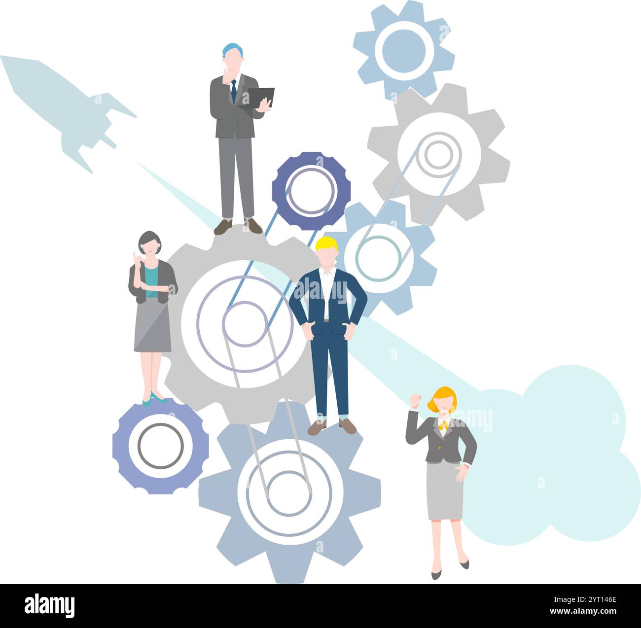 Business team - Gears and rocket- Global illustration vector material ...