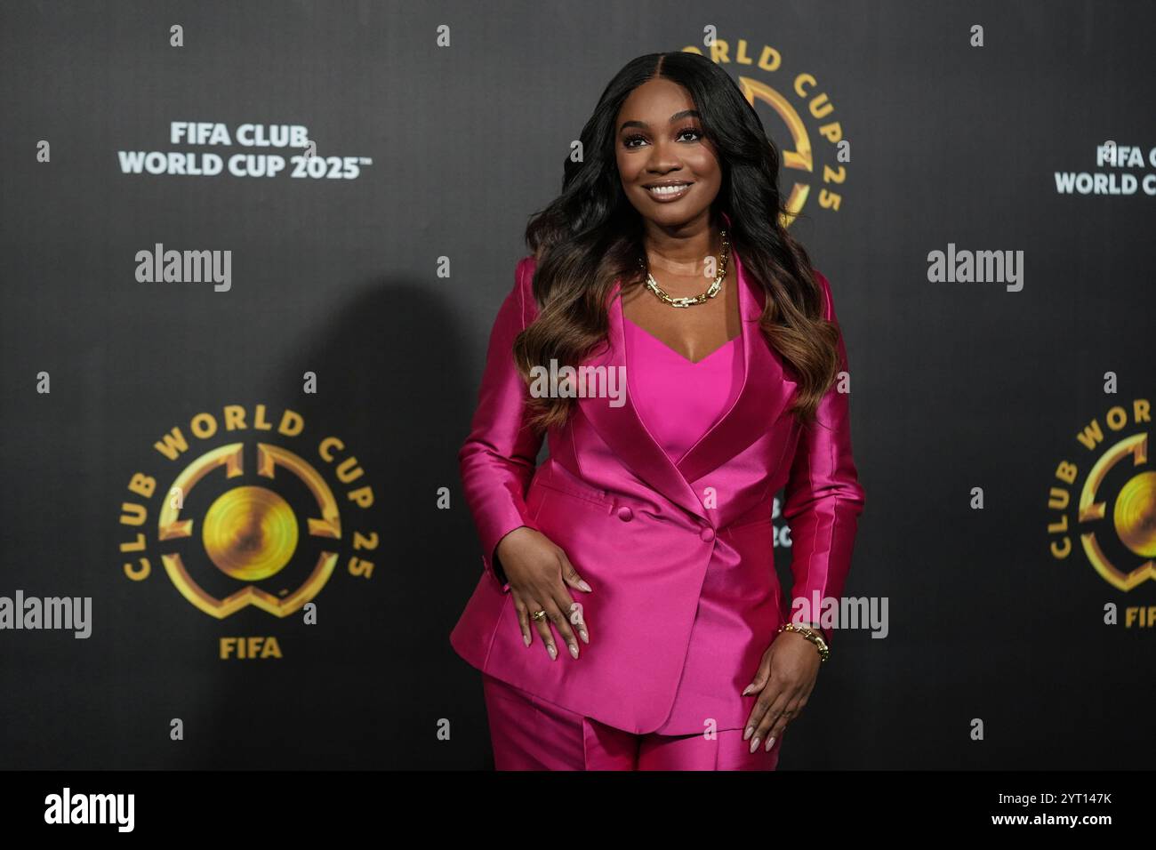 Presenter Samantha Johnson arrives ahead of the draw for the 2025 FIFA ...