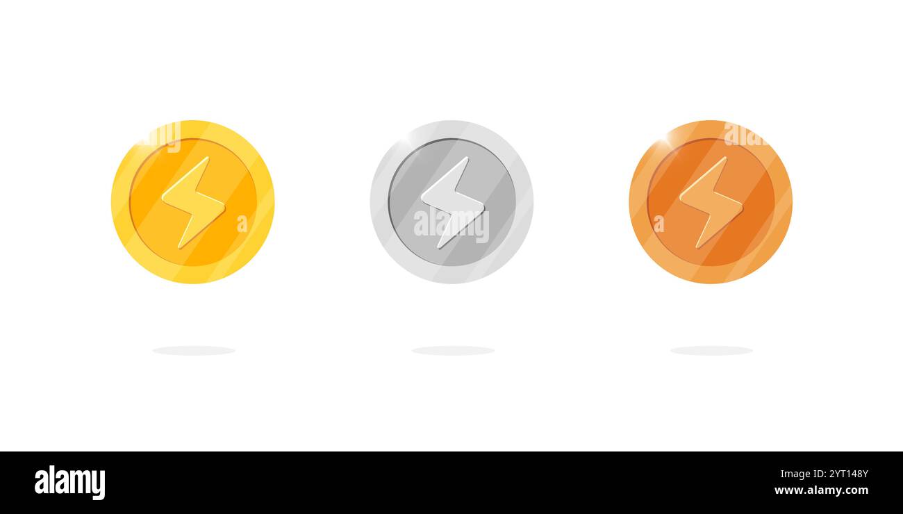 Gaming coin set monetary design element. Gold, silver, bronze ranking ...