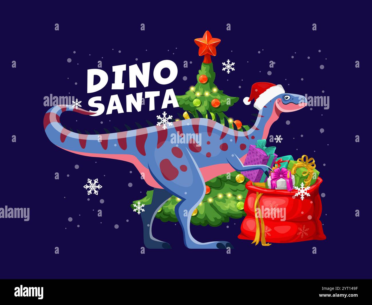 Christmas dinosaur greeting card with playful Alectrosaurus dino ...