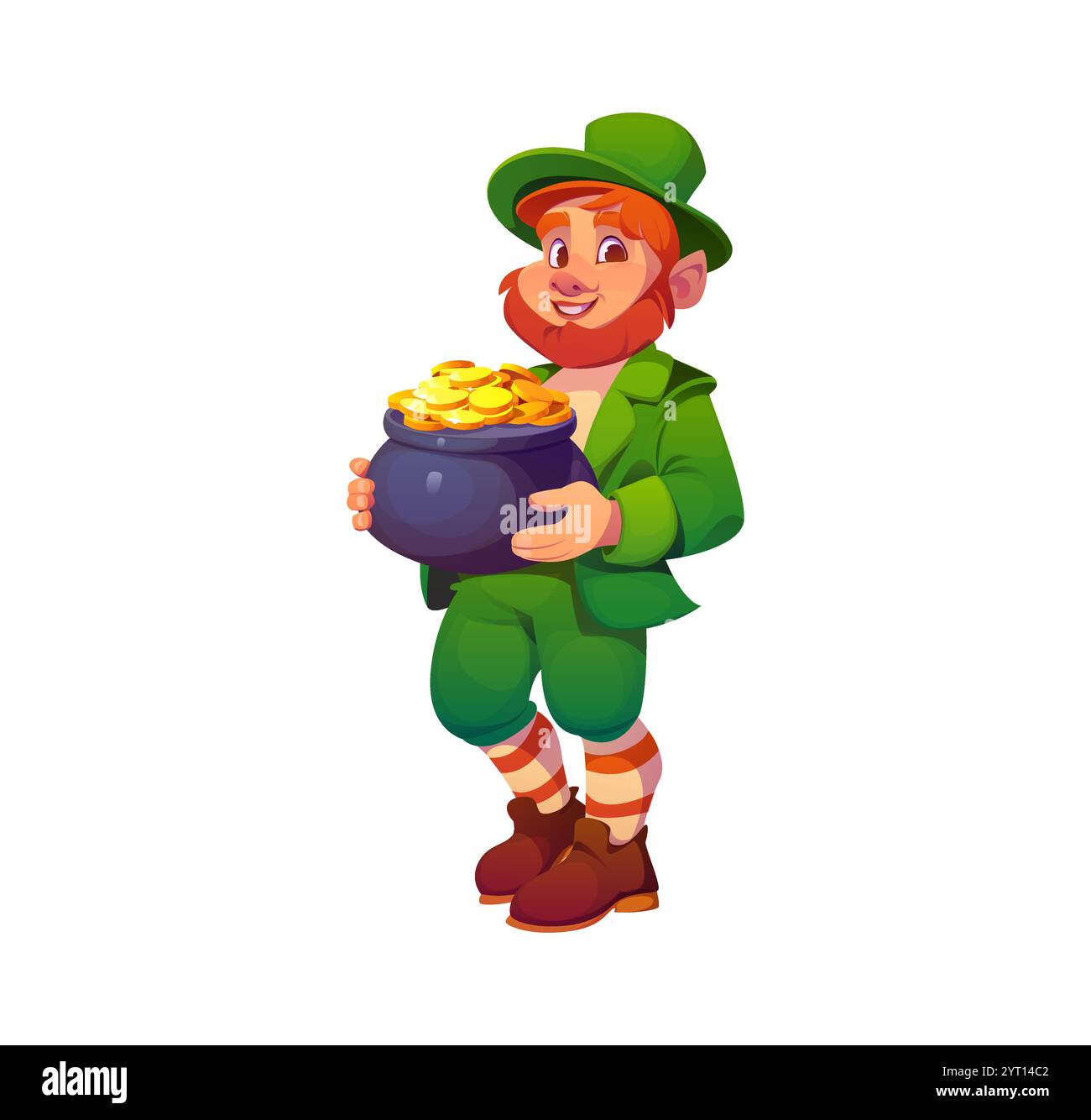 Cartoon irish leprechaun man character with cauldron brimming with ...