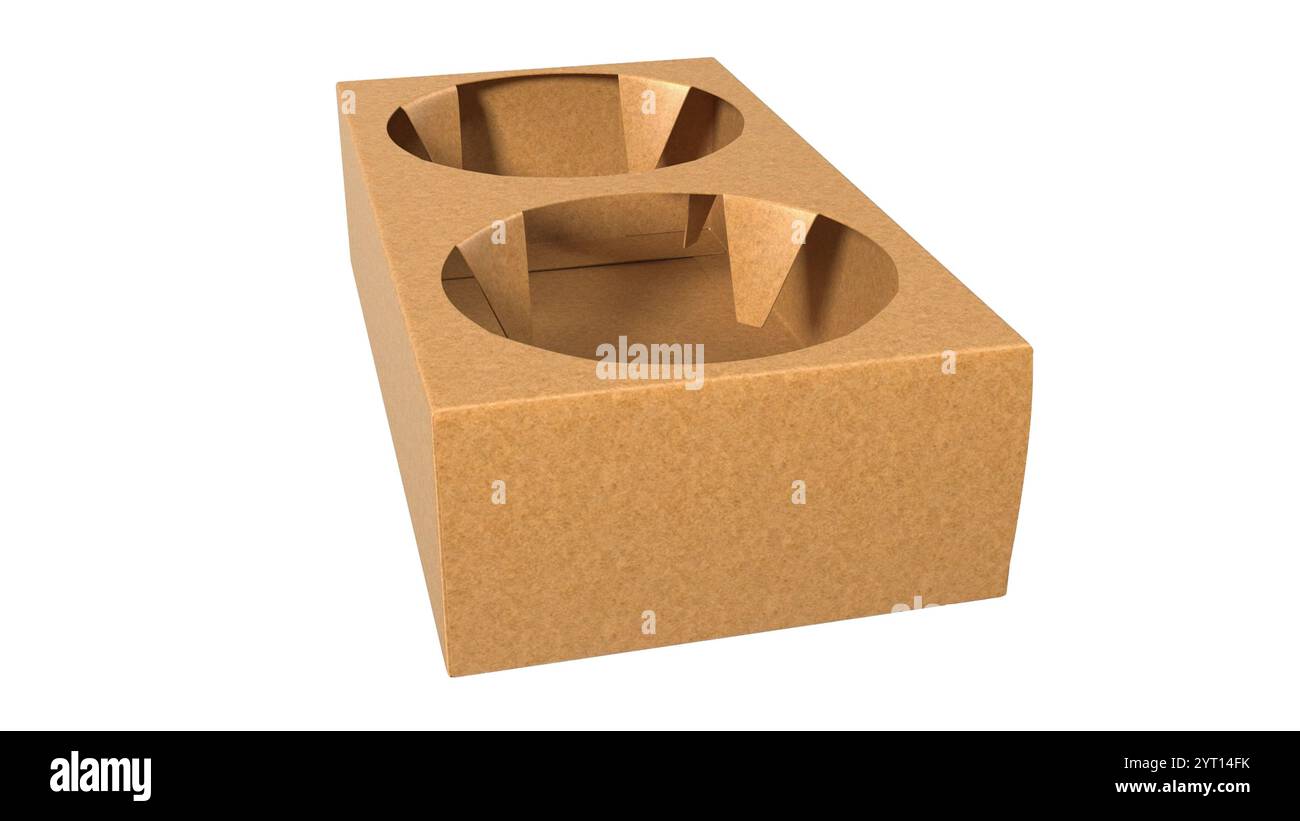 A cardboard packaging insert with two circular cutouts, designed to ...