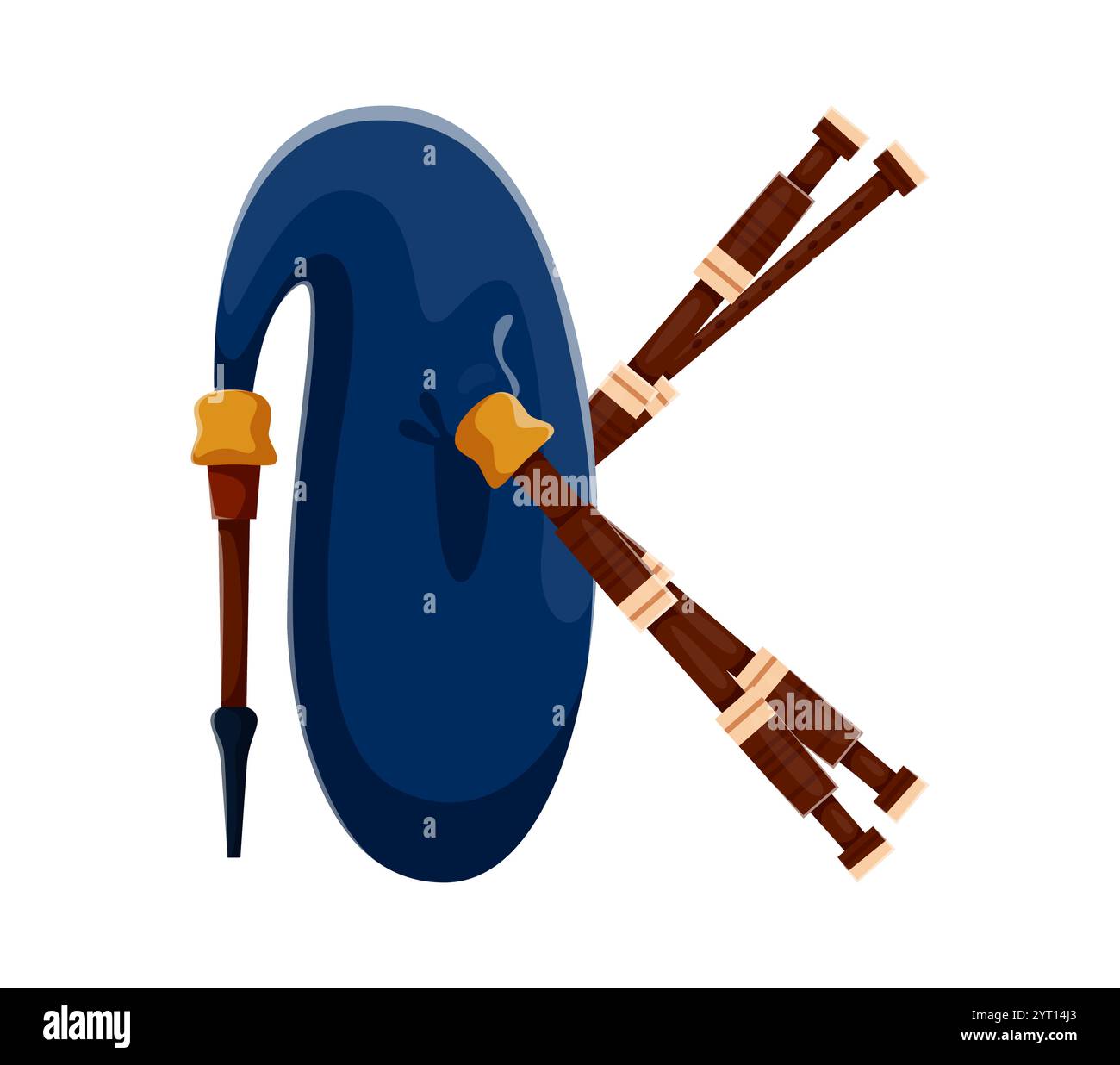 Bagpipe musical instrument font K letter. Musician woodwind equipment ...