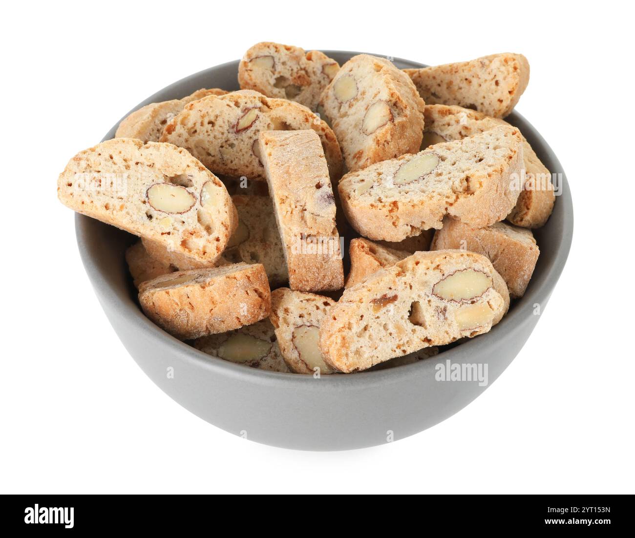 Traditional Italian almond biscuits (Cantucci) in bowl isolated on ...
