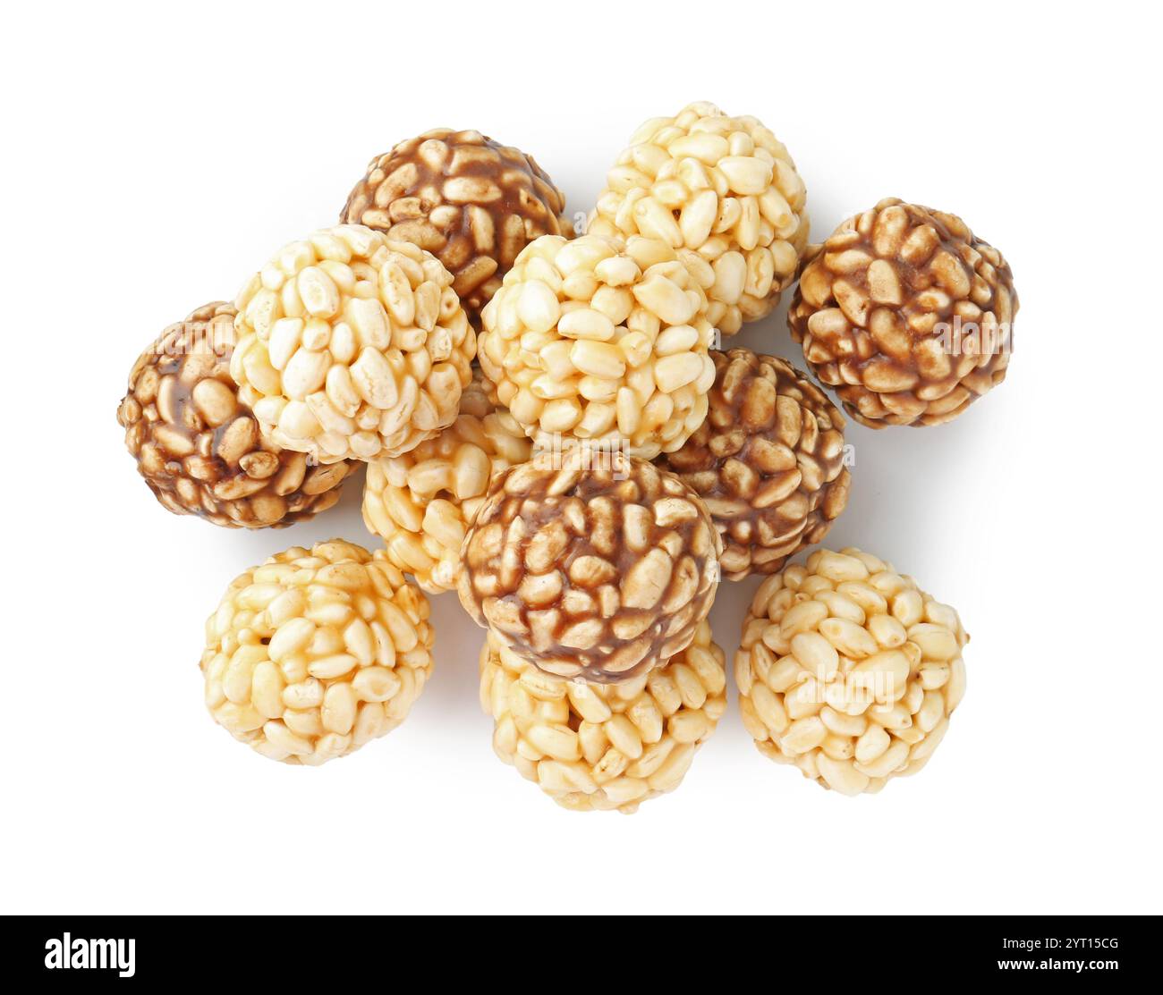 Tasty puffed rice balls isolated on white, top view Stock Photo - Alamy