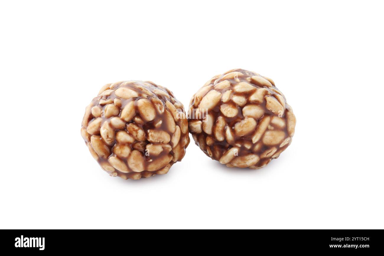Delicious chocolate puffed rice balls isolated on white Stock Photo - Alamy