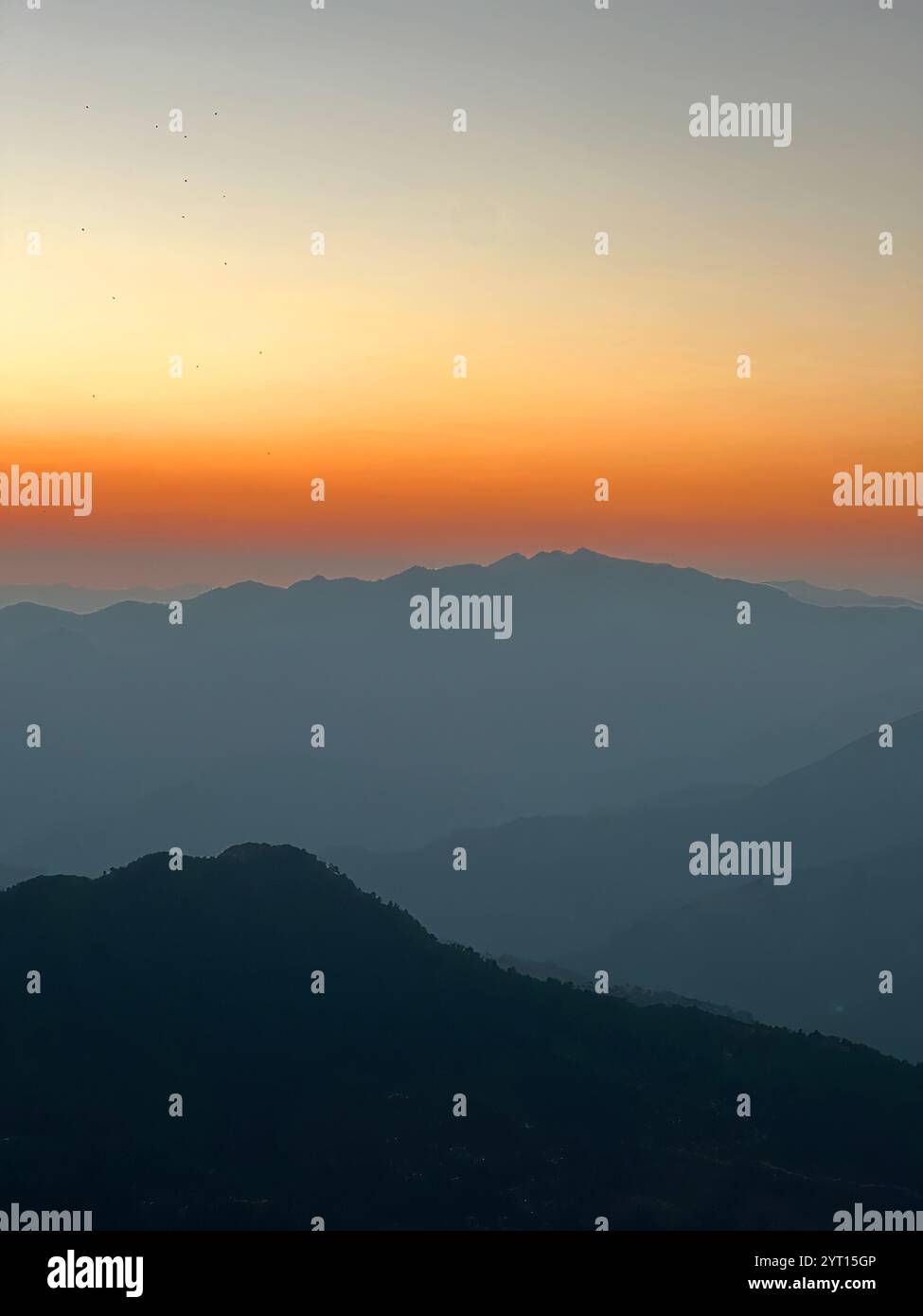 A beautiful view of Garhwal mountain range during the sunset from the ...