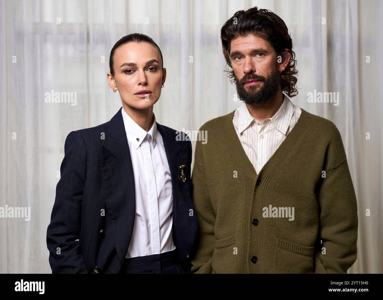 Keira Knightley, left, and Ben Whishaw pose for portrait photographs to promote the television ...