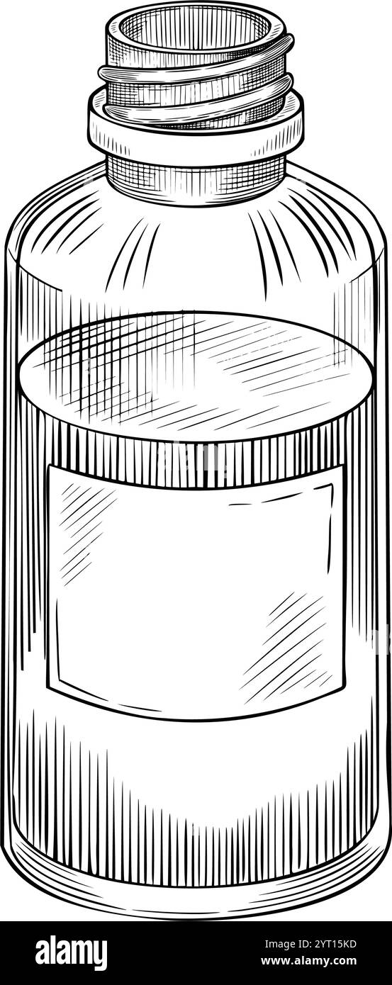 Vector drawing of a essential oil Bottle. Linear illustration of glass ...