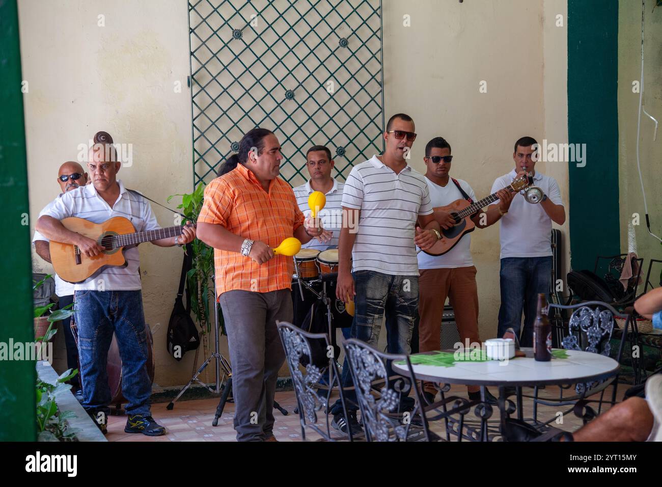 A Typical group of cuban musicians playing in a bar in downtown La ...