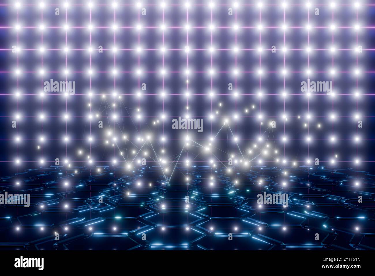 Abstract Digital Background With Glowing Lights Net And Hexagonal Patterns3d Rendering Stock