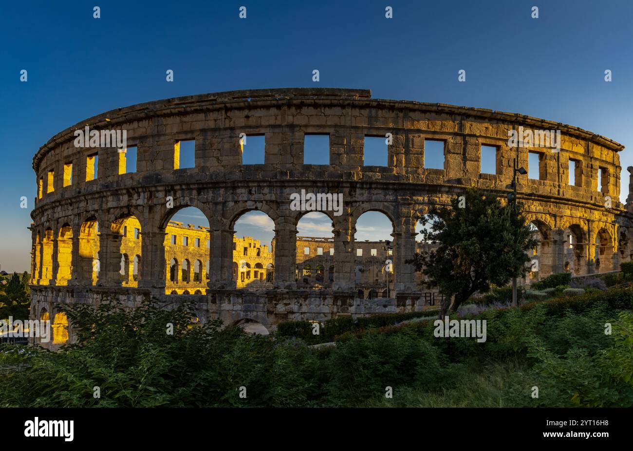 Ancient Roman building, amphitheater, place of gladiator fights in Pula ...