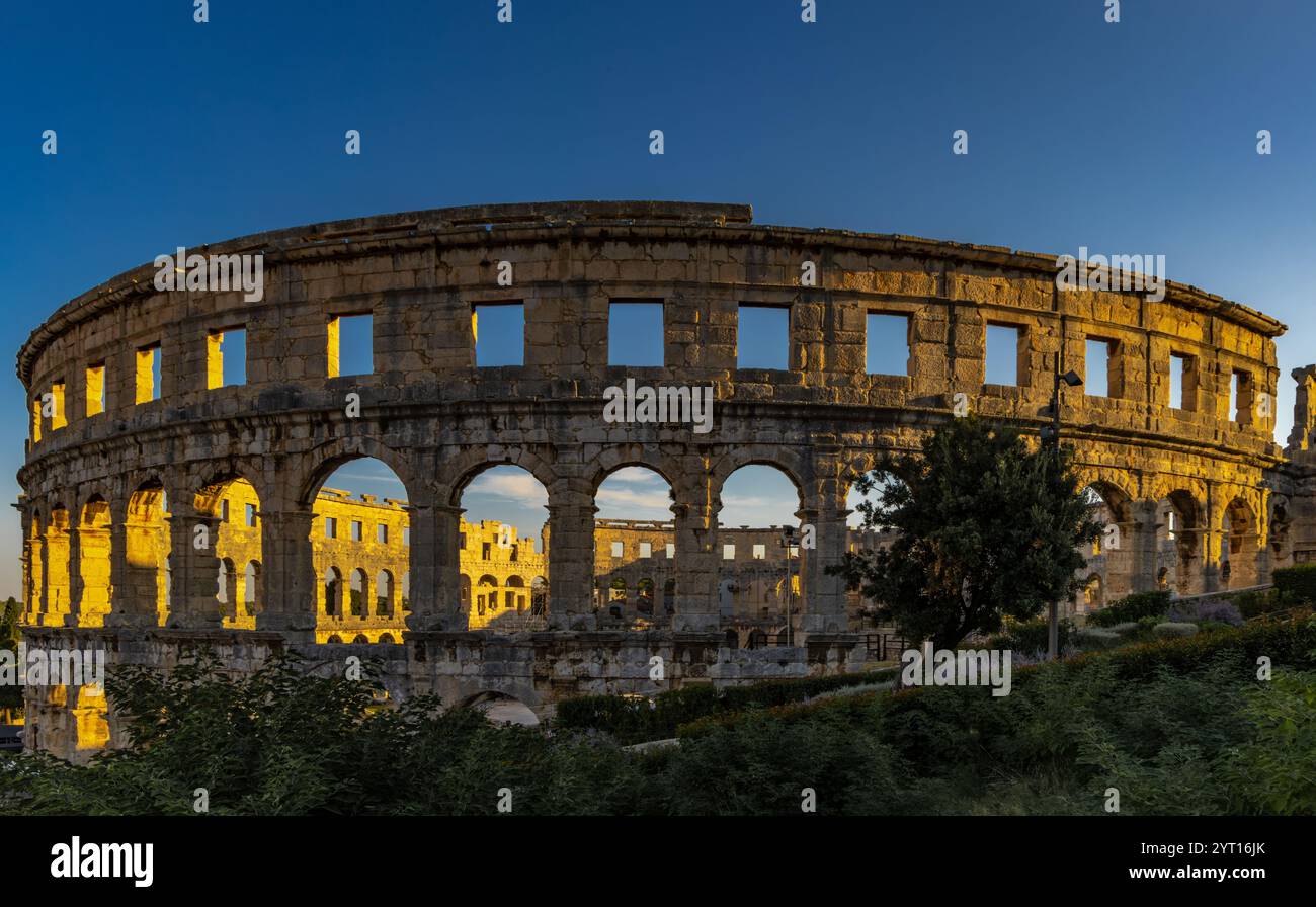 Ancient Roman building, amphitheater, place of gladiator fights in Pula ...