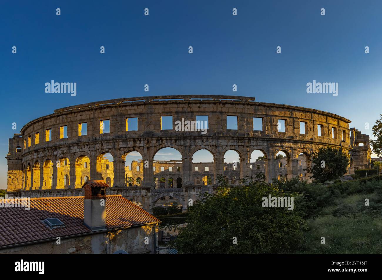 Ancient Roman building, amphitheater, place of gladiator fights in Pula ...