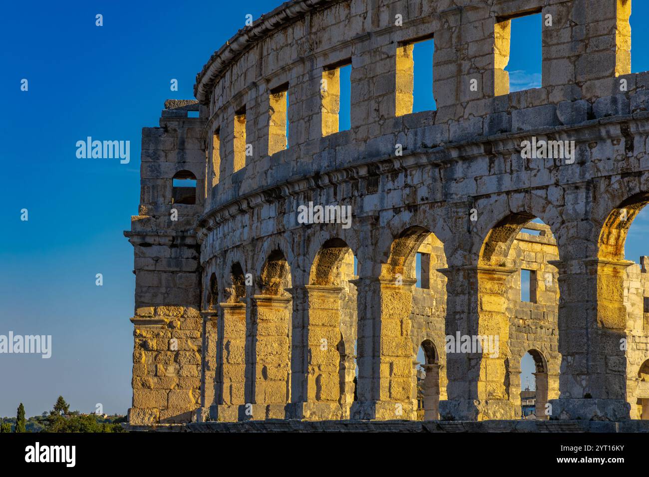 Ancient Roman building, amphitheater, place of gladiator fights in Pula ...