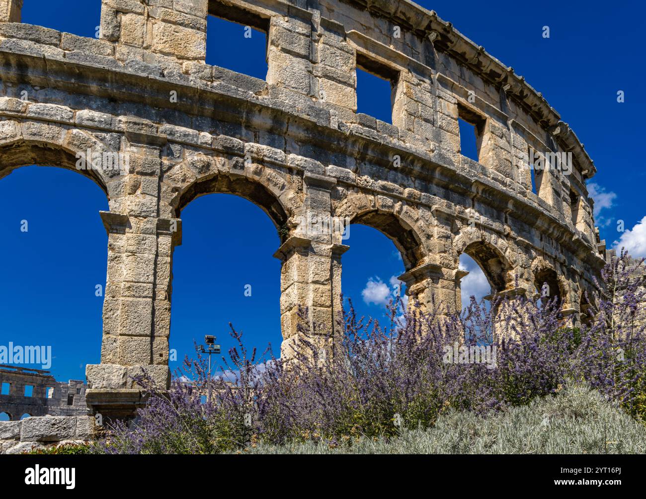 Ancient Roman building, amphitheater, place of gladiator fights in Pula ...