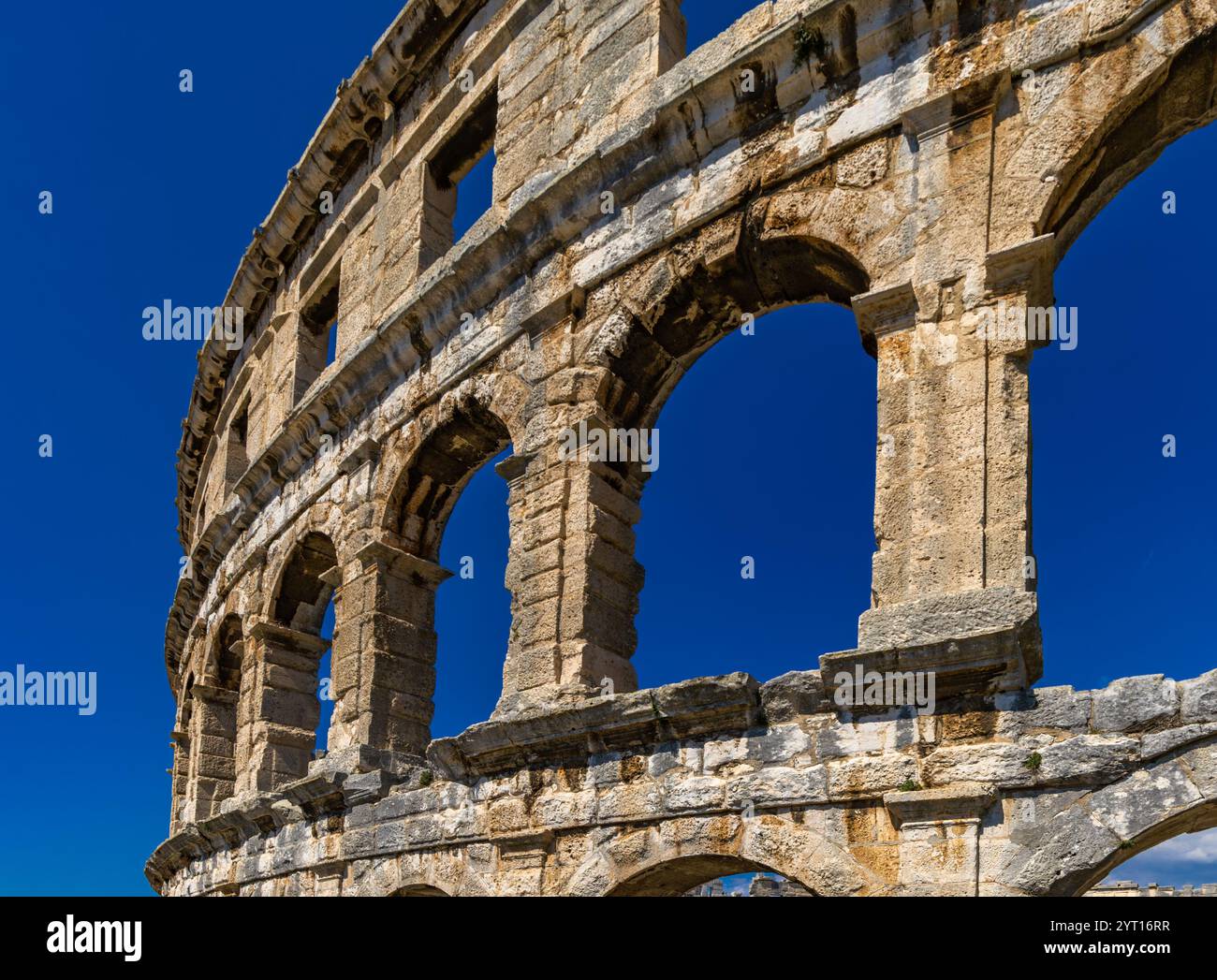 Ancient Roman building, amphitheater, place of gladiator fights in Pula ...