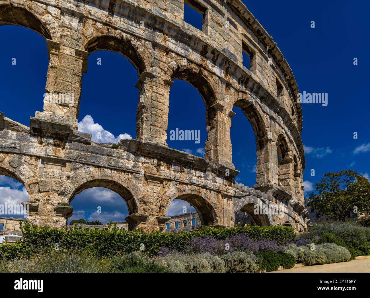 Ancient Roman building, amphitheater, place of gladiator fights in Pula ...