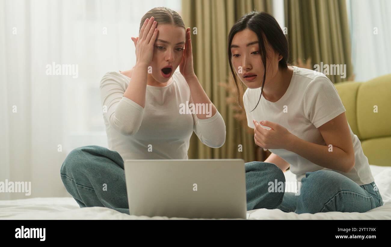 Two multiracial women upset frustrated sad worried friends female ...