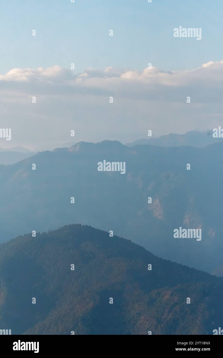 A beautiful view of Garhwal mountain range during the sunset from the ...