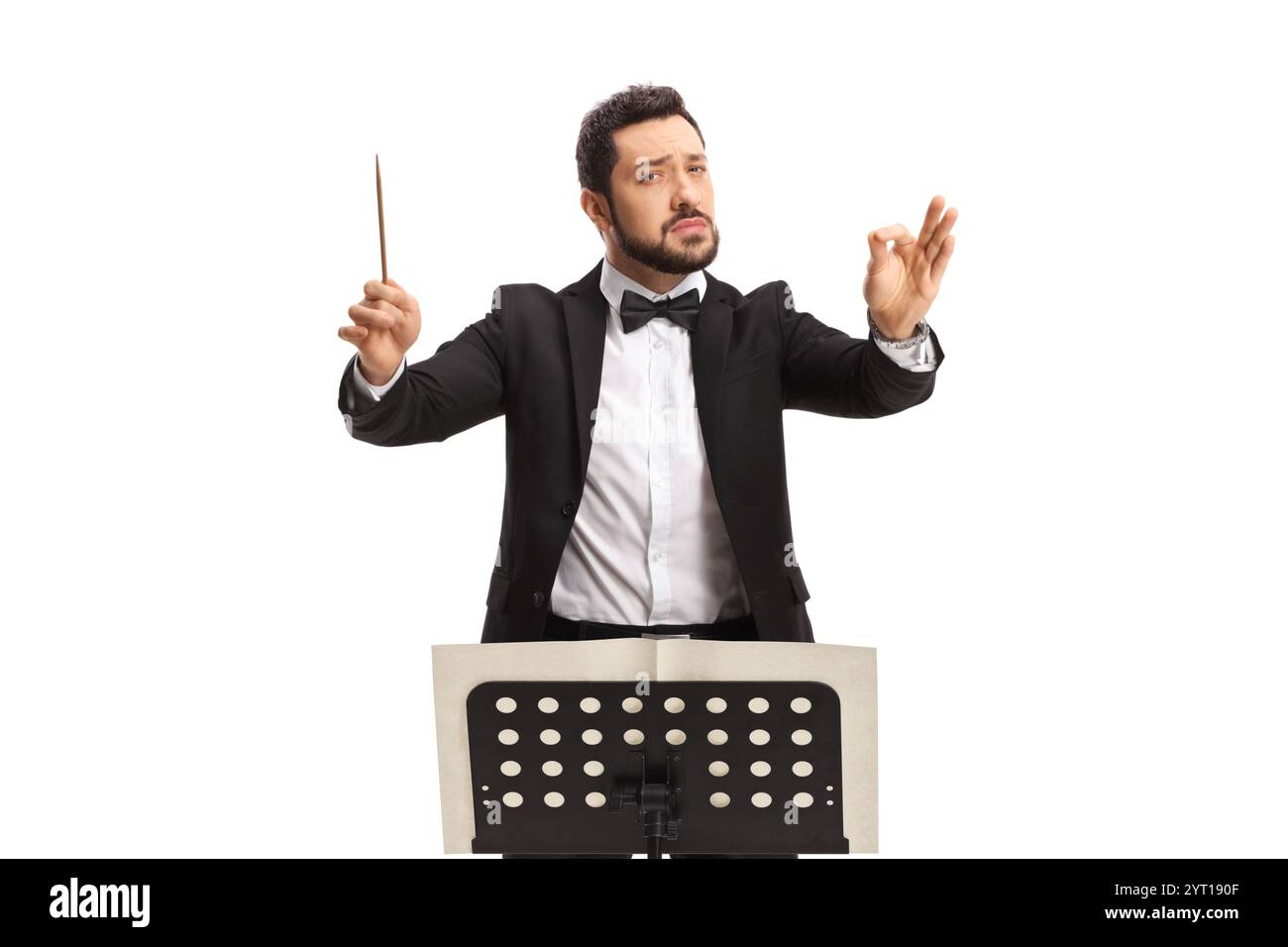 Male conductor directing a performance isolated on white background ...