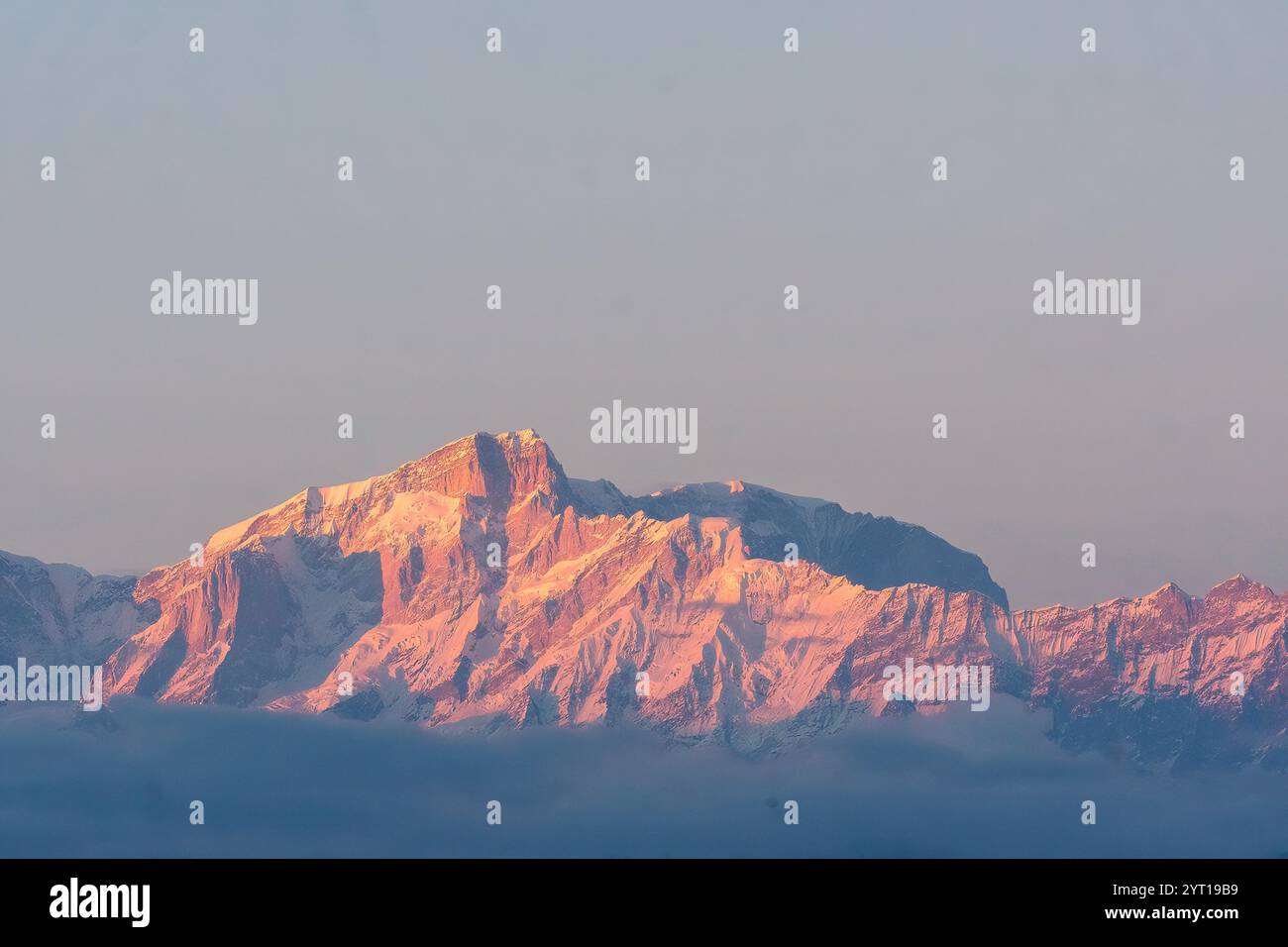 A beautiful view of Garhwal mountain range during the sunset from the ...