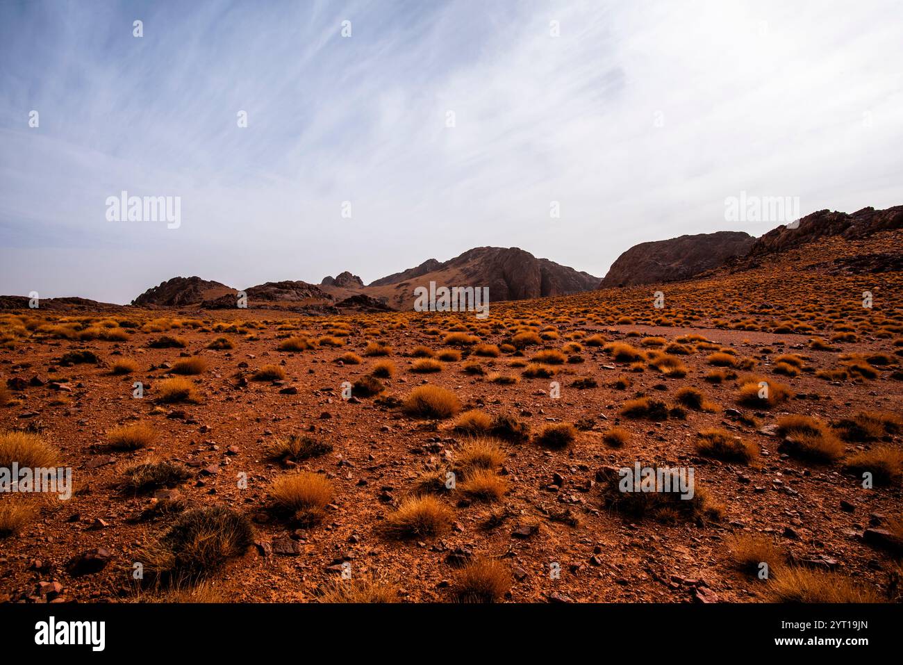 panorama of the Moroccan Atlas mountain peaks with desert valleys and ...