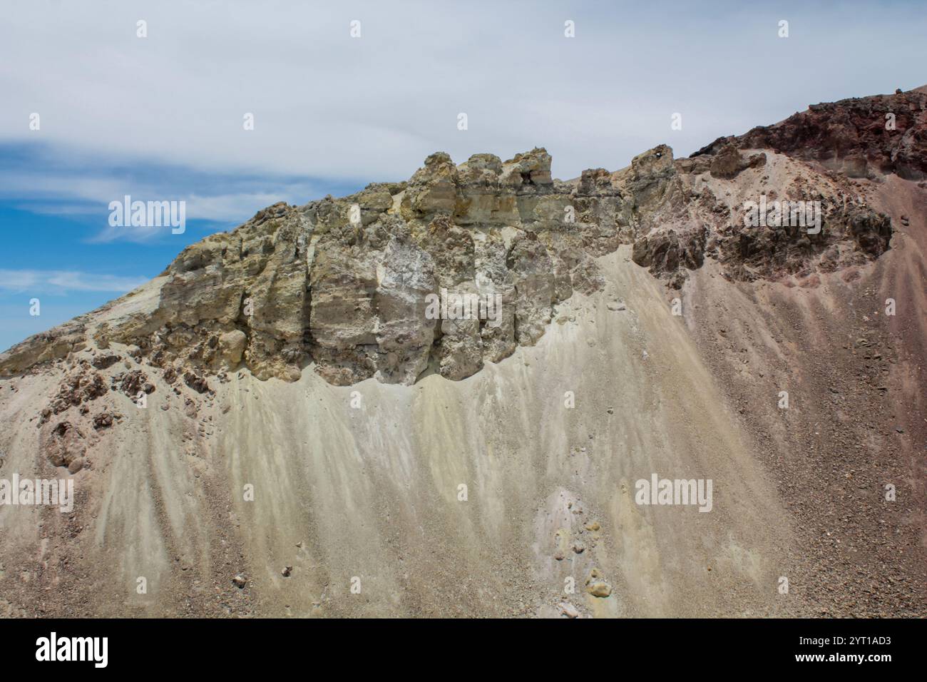 Volcano crater inside. Lava, ash, smoke and rocks inside of volcano ...