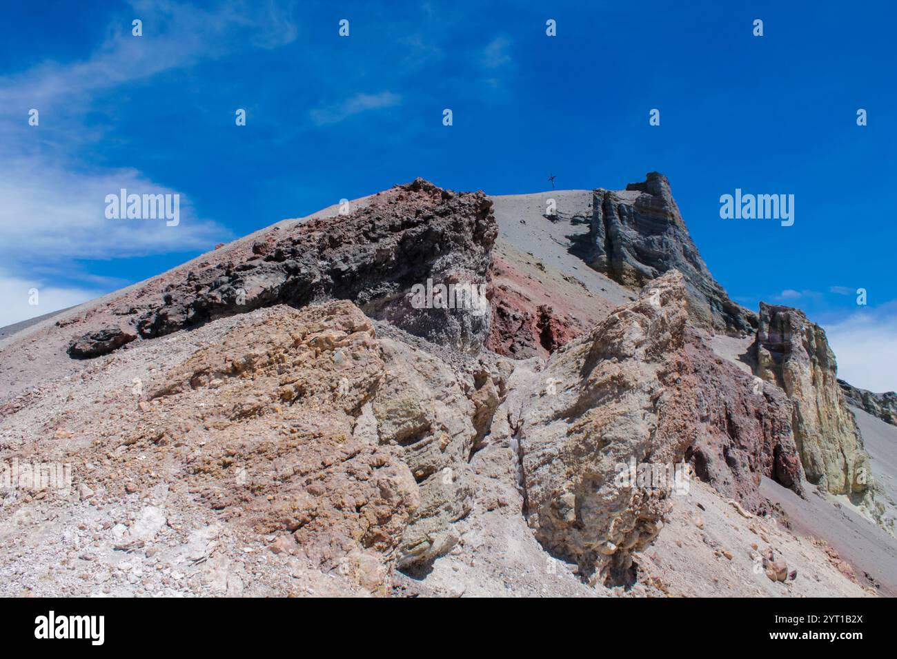 Volcano crater inside. Lava, ash, smoke and rocks inside of volcano ...